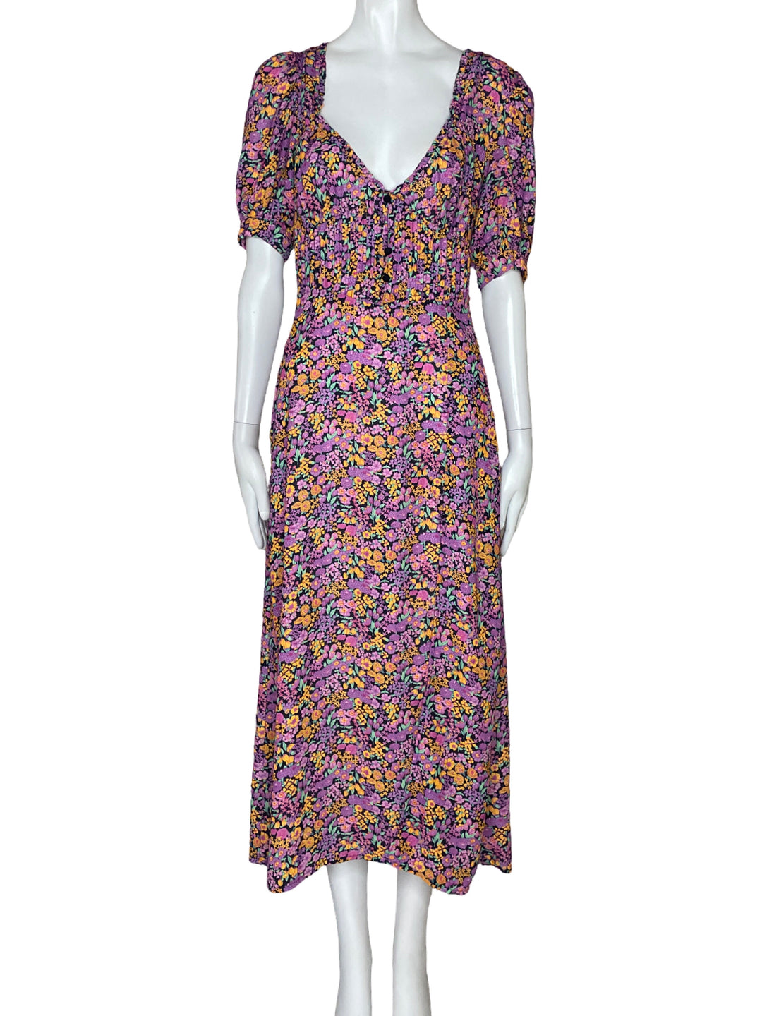 Vestido Tesoro Tps Flores Mangas Puff Negro-Talla S – The Preloved Shop